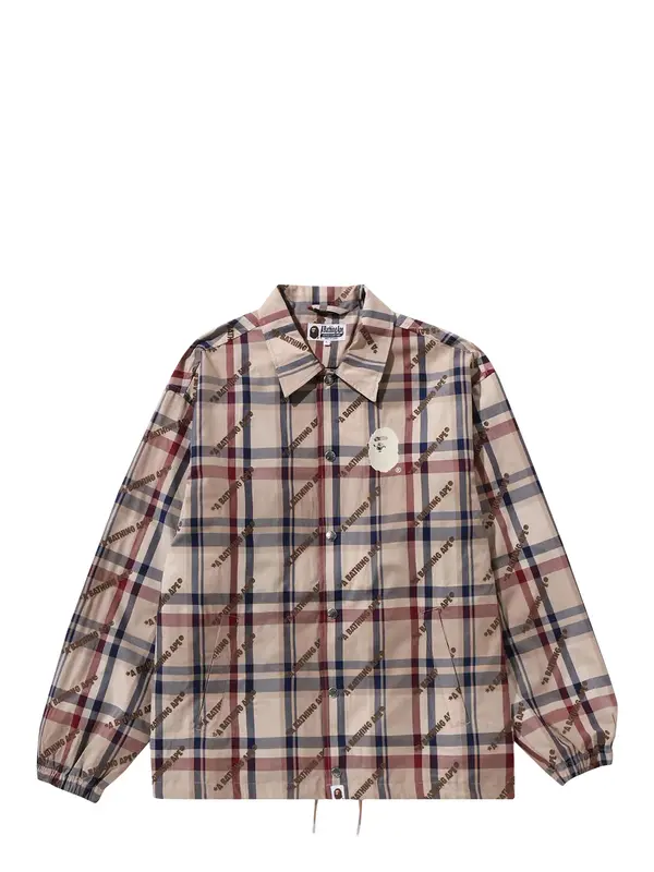 BAPE Logo Check Pattern Coach Jacket - Cream