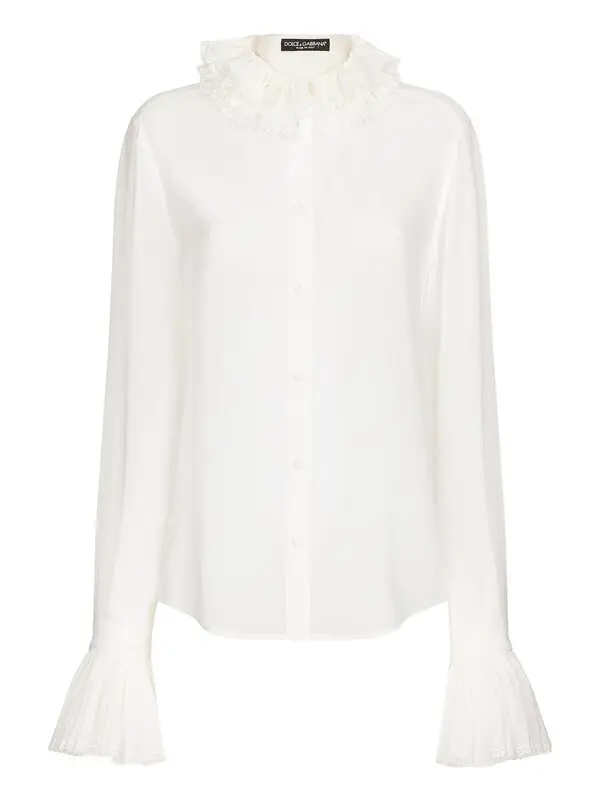 Dolce & Gabbana Silk Georgette Shirt With Pleated Cuffs - White