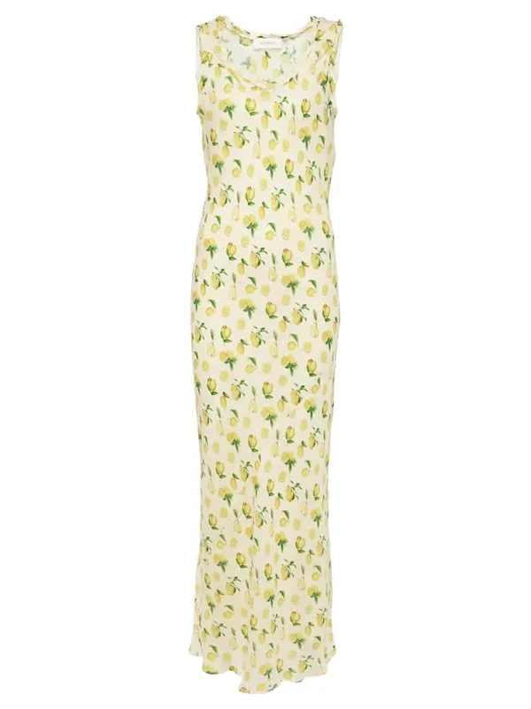 Sportmax Tonale Printed Silk Maxi Dress - Yellow