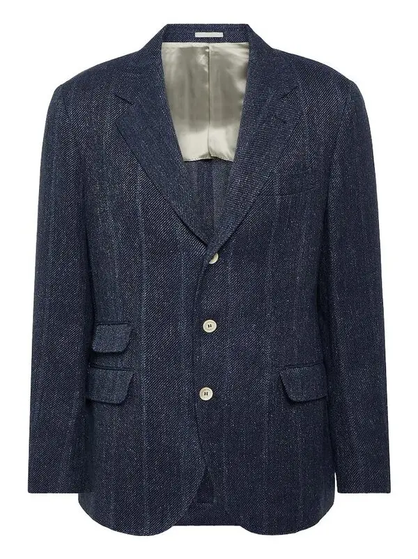 Brunello Cucinelli Striped Linen, Silk And Wool Blazer - Blue