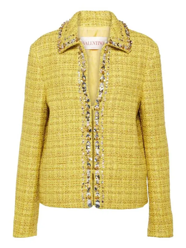 Valentino Garavani Embellished Tweed Jacket - Yellow