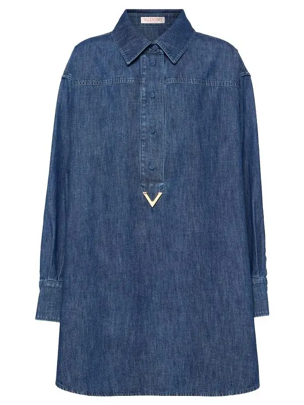 Valentino Garavani Vgold Chambray Denim Shirt Dress - Blue