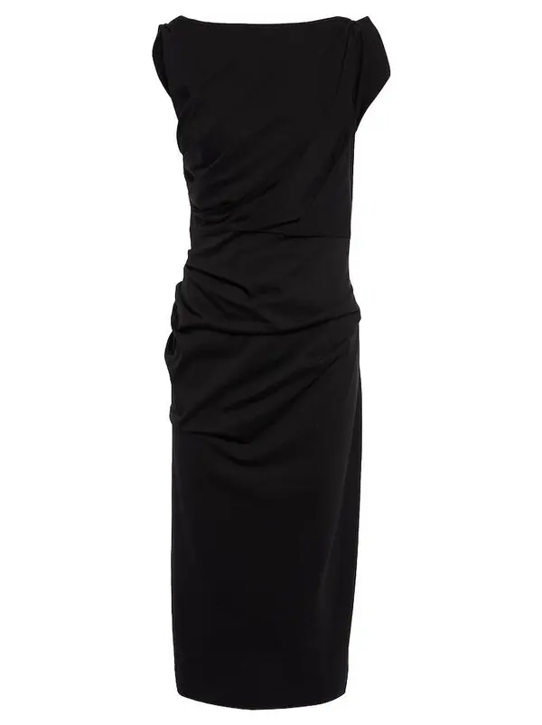 Dries Van Noten Gathered Cotton Jersey Midi Dress - Black