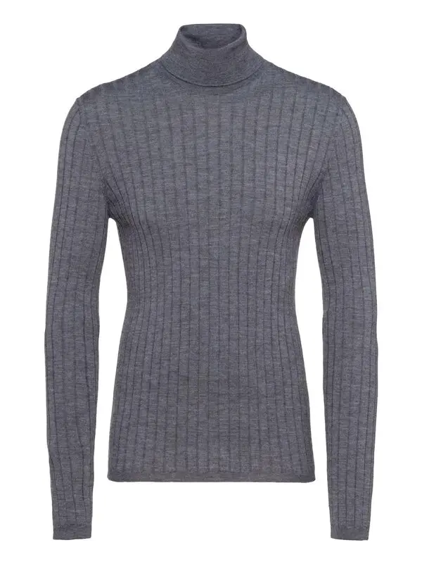 Prada Ribbed Roll Neck Jumper - Grey