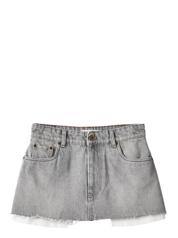 Miu Miu Logo-embroidered Denim Miniskirt - Grey