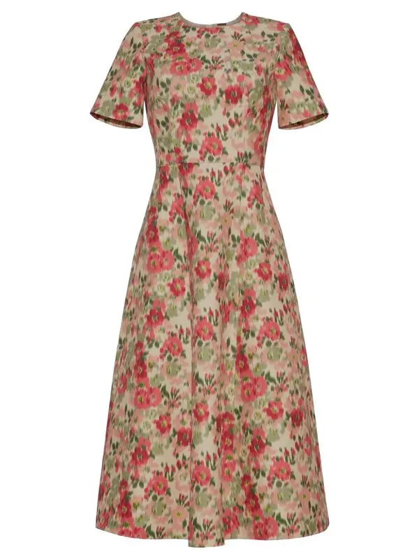 Adam Lippes Eloise Floral-print Flared Dress - Neutrals