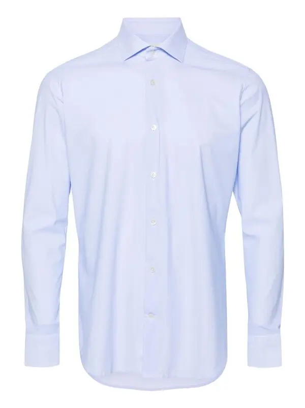 TINTORIA MATTEI 954 Mini-check Spread-collar Shirt - Blue