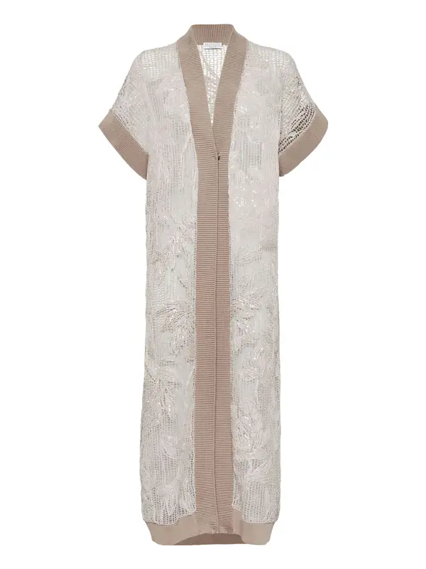 Brunello Cucinelli Magnolia-embroidered Long Cardigan - Neutrals