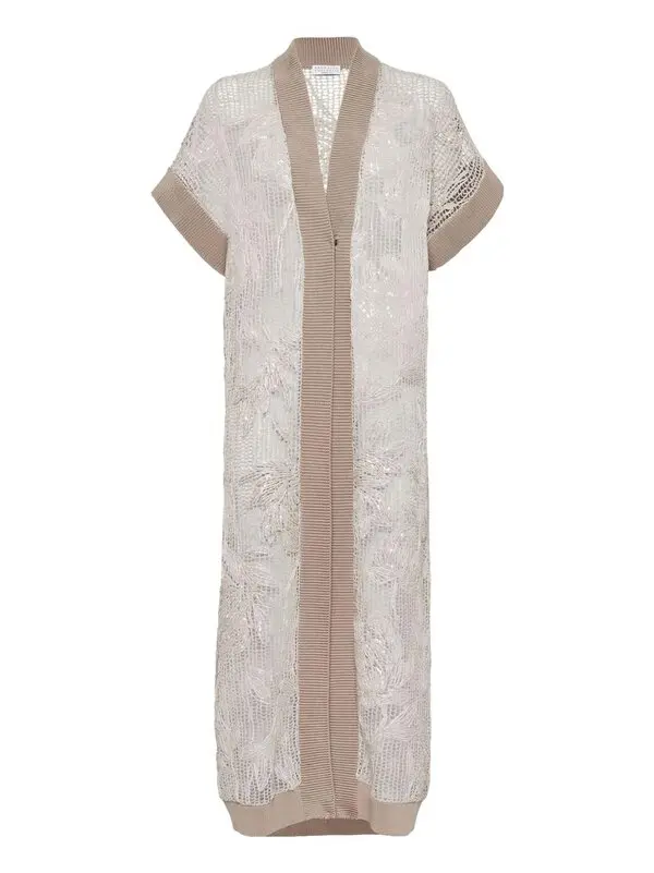 Brunello Cucinelli Magnolia-embroidered Long Cardigan - Neutrals