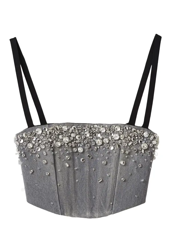 Miu Miu Crystal-embellished Denim Top - Grey