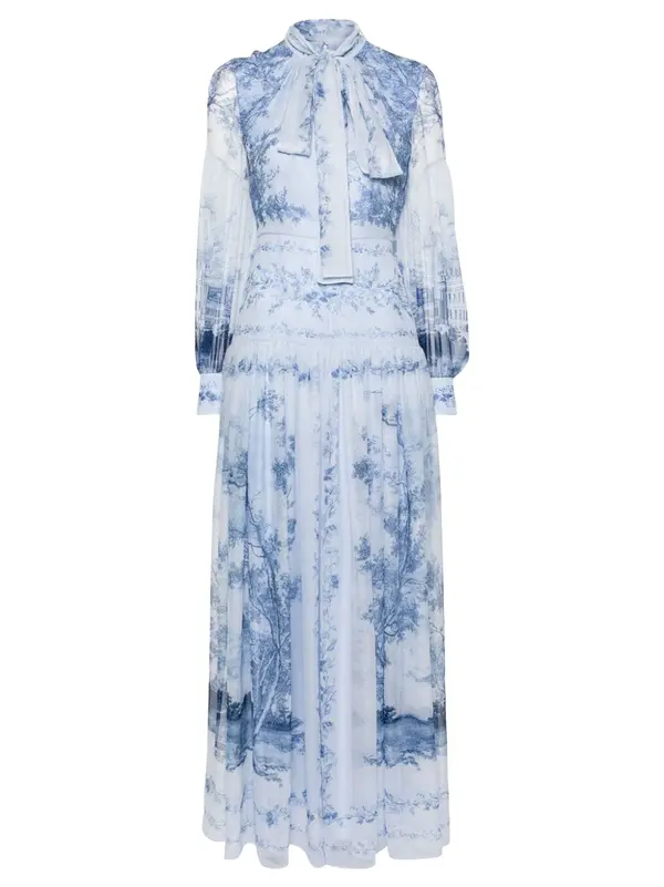 Erdem Graphic-print Silk Voile Gown - Blue