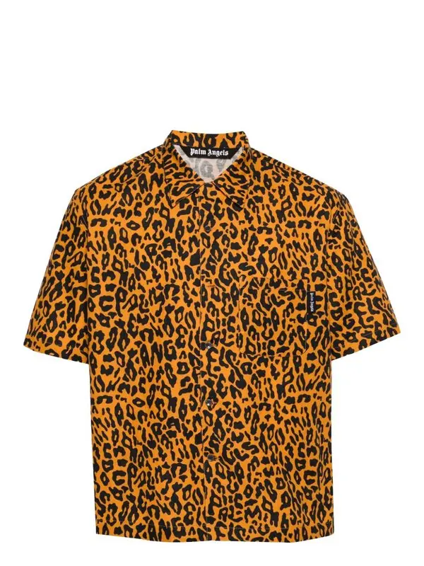 Palm Angels Leopard-print Poplin Shirt - Orange