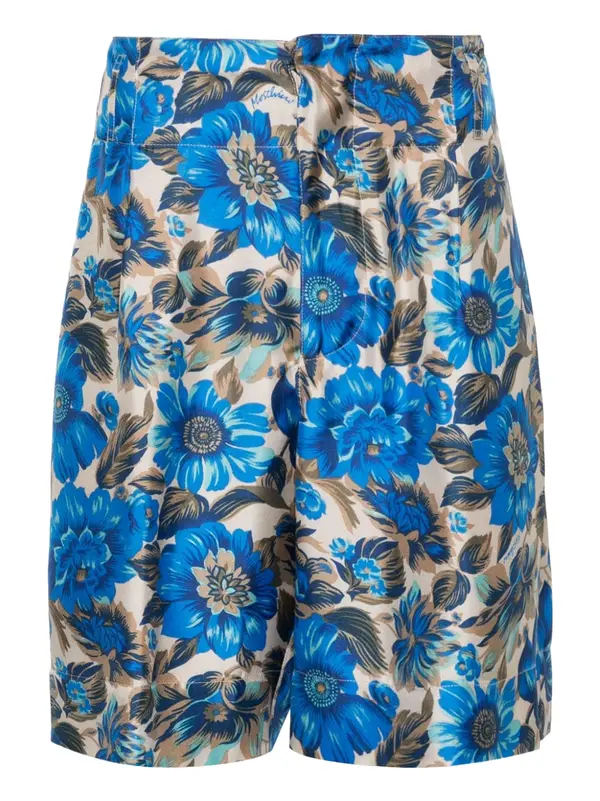 Moschino Floral Print Silk Shorts - Blue