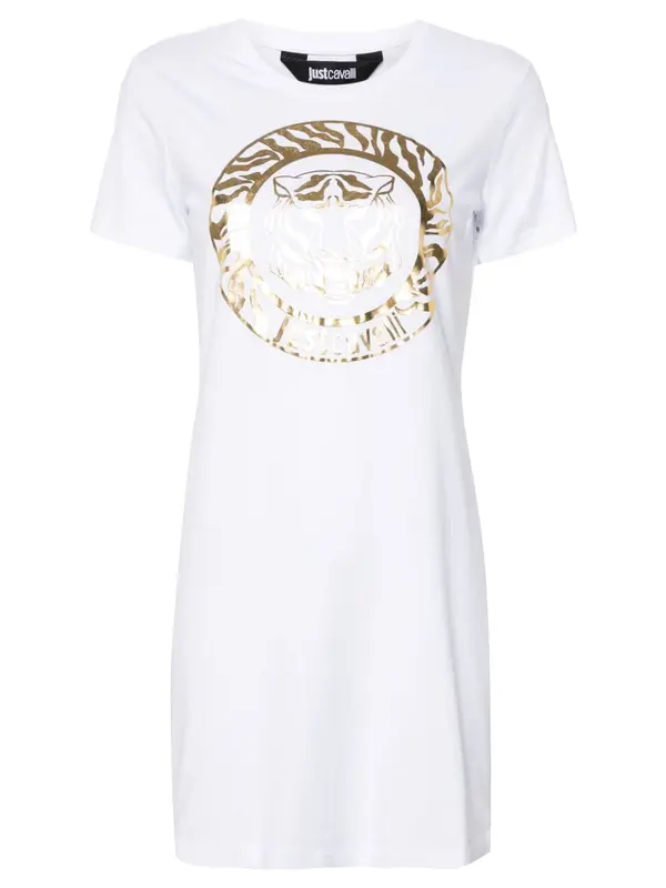 Just Cavalli Tiger Head-print Mini Dress - White