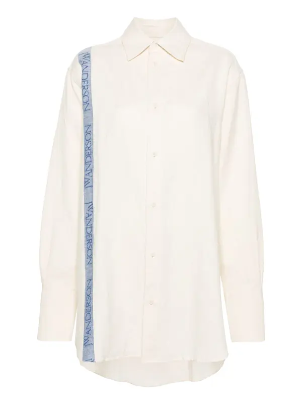 JW Anderson Logo-stripe Cotton-linen Shirt - Neutrals