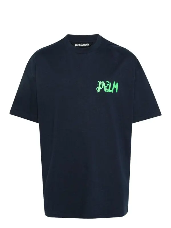 Palm Angels Logo-print Cotton T-shirt - Blue
