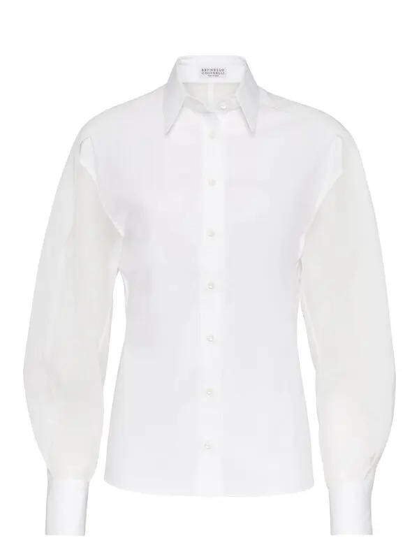 Brunello Cucinelli Organza-paneled Buttoned Shirt - White
