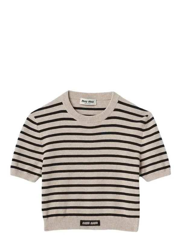 Miu Miu Striped Short-sleeve Jumper - Neutrals