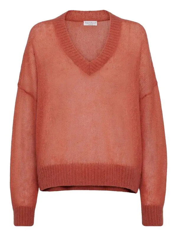 Brunello Cucinelli V-neck Open-knit Jumper - Orange
