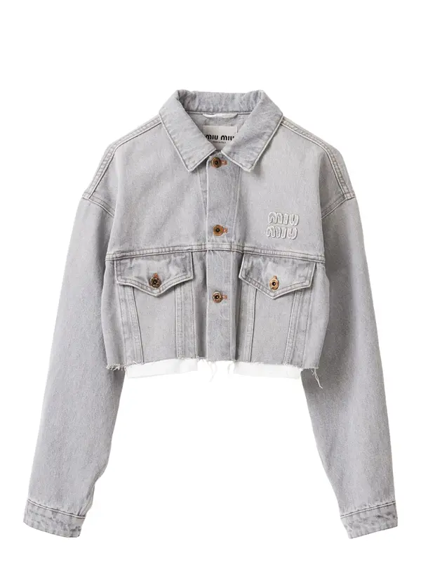 Miu Miu Logo-appliqué Cropped Denim Jacket - Grey