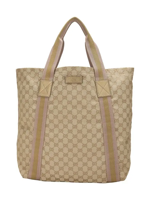 Gucci Gg Canvas Flat Web Tote Bag - Gold