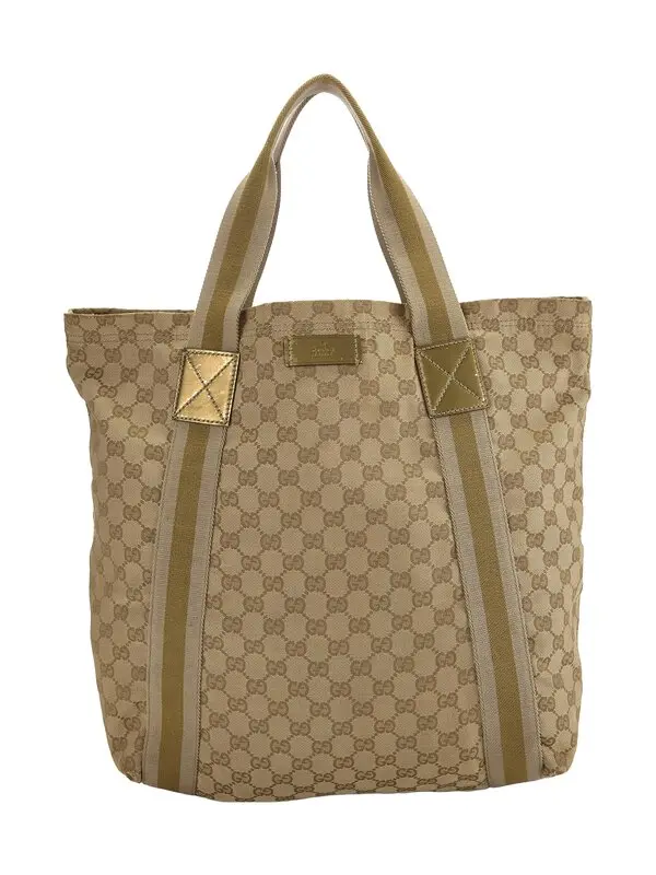Gucci Gg Canvas Flat Web Tote Bag - Gold