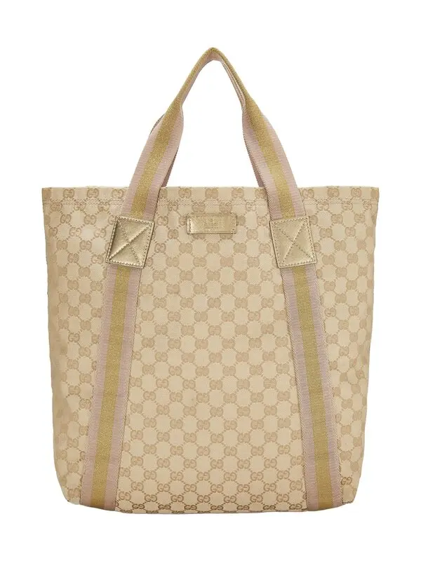Gucci Gg Canvas Flat Web Tote Bag - Gold