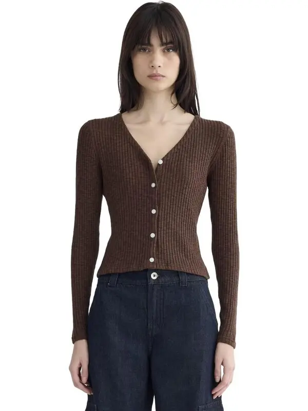 Everlane Cozy Rib Cardigan - Dark Mahogany