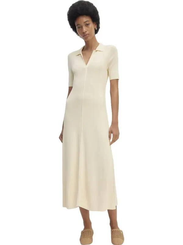 Everlane Viscose Knit Polo Midi Dress - Beige