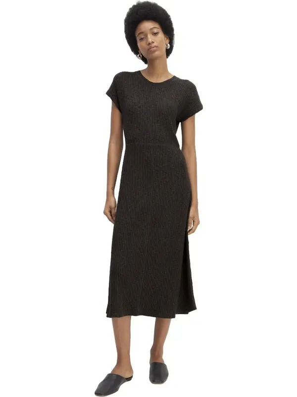 Everlane Rib-knit Cap-sleeve Midi Dress - Black