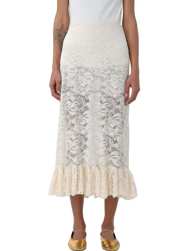Rabanne Lace Midi Skirt With Ruffle Hem - White