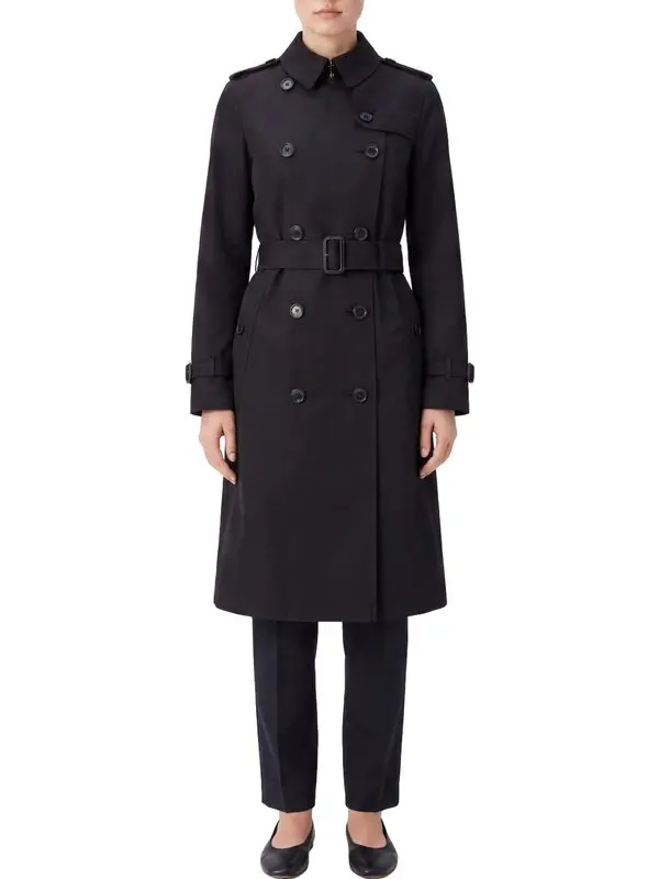 Burberry Knee-length Double-breasted Cotton Trench Coat With Belt And Epaulettes - Black