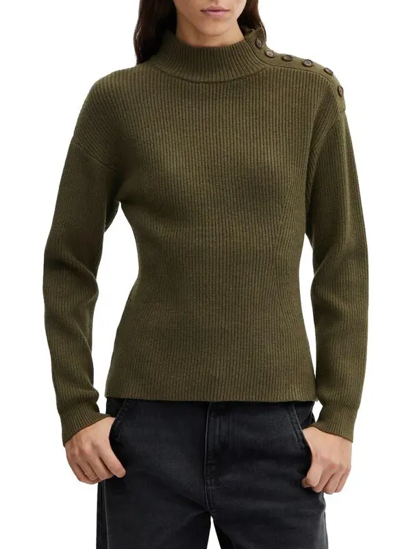 Mango Shoulder Button Sweater - Khaki