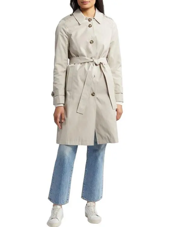 Via Spiga Water Repellent Back Button Trench Coat - Tone Cream