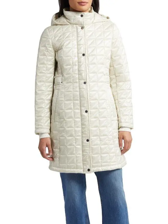 Via Spiga Box Quilt Hooded Coat - Champagne
