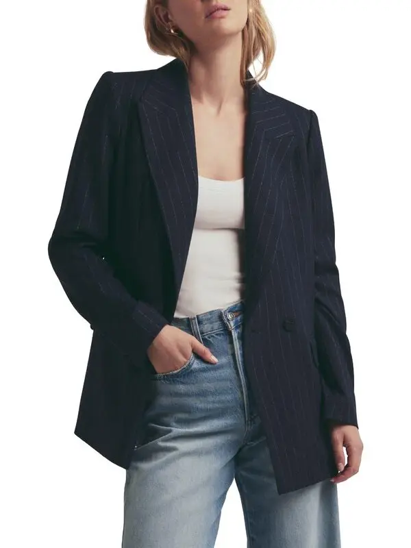 FAVORITE DAUGHTER Chalk Stripe Blazer - Navy Pinstripe