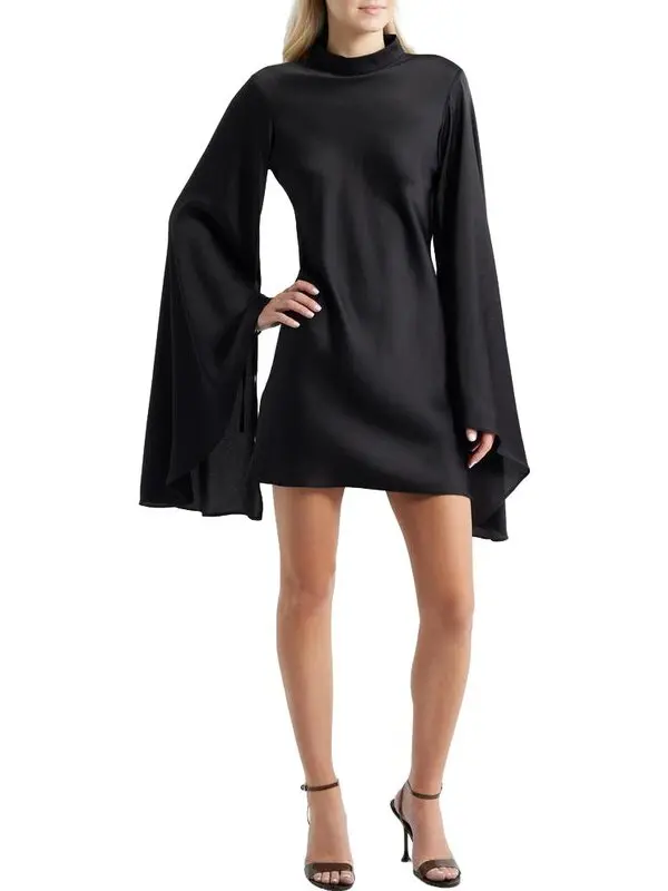 Topshop Long Bell Sleeve Mini Dress - Black