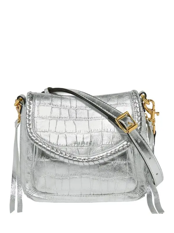 AIMEE Genuine Calf Hair & Leather Mini Crossbody Bag - Metallic Silver Croco