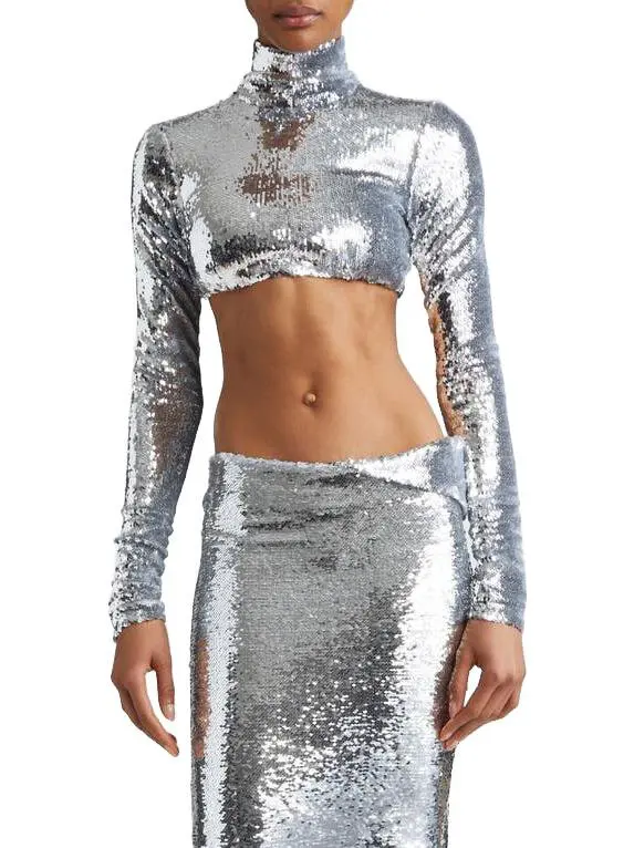 LAQUAN SMITH Sequin Crop Top - Silver