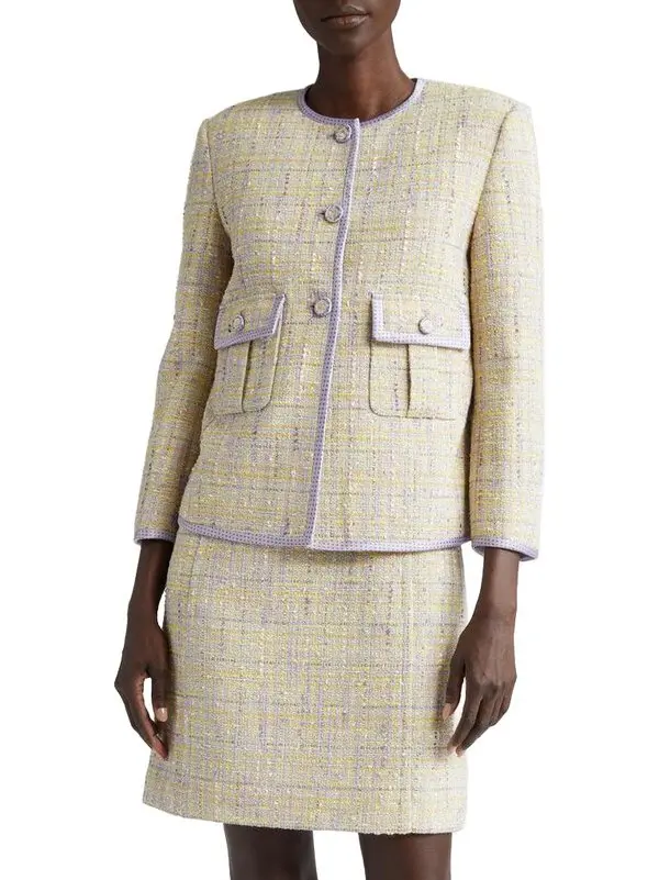 St. John Metallic Slub Tweed Jacket - Amethyst/dusty Lavender Multi