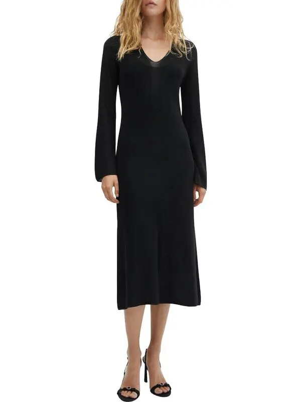 Mango Metallic V-neck Midi Sweater Dress - Black