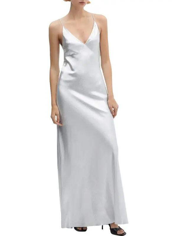 Mango Metallic Satin Slipdress - Silver