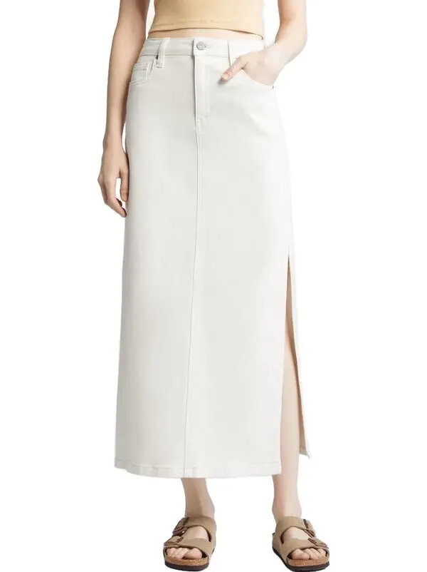 HIDDEN JEANS Side Slit Denim Midi Skirt - Sea Salt