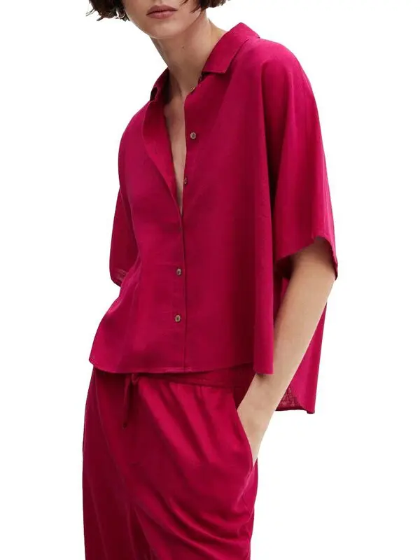 Mango Short Sleeve Linen-blend Shirt - Fuchsia