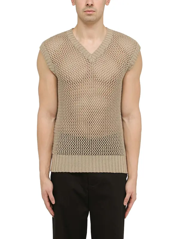 Tagliatore Perforated Cotton Waistcoat - Beige