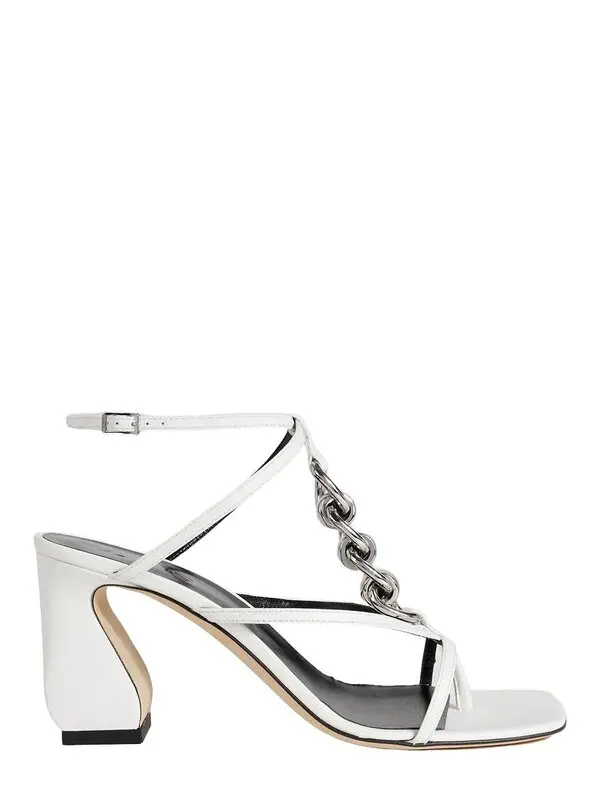 SERGIO ROSSI Chain-embellished Leather Sandals - White