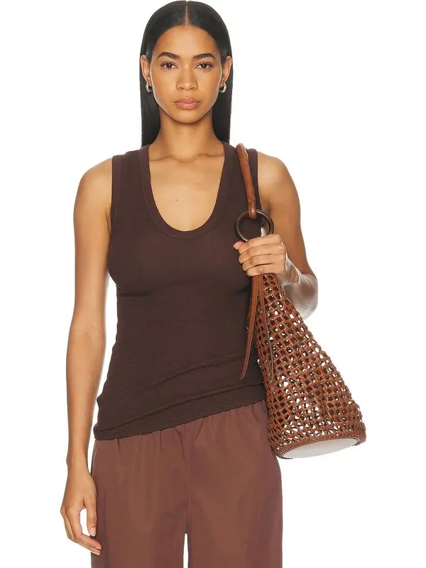 Enza Costa Textured Rib Sleeveless Tank Top - Chocolate