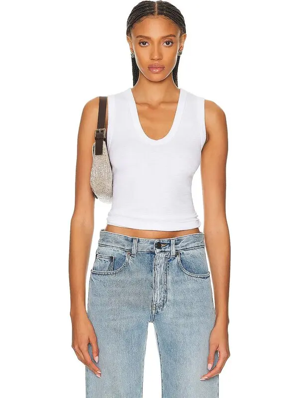 Enza Costa Textured Rib Sleeveless Tank Top - White