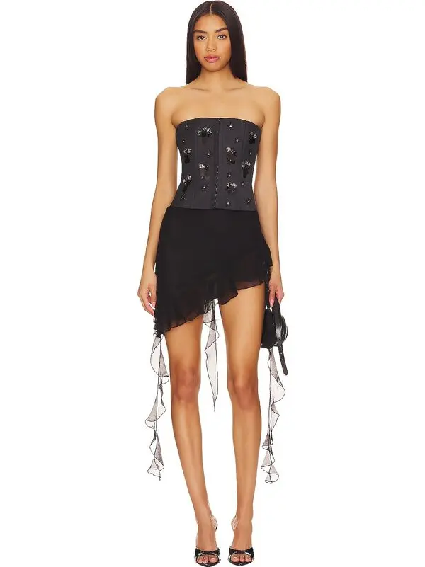 GUIZIO Embellished Satin Corset - Black
