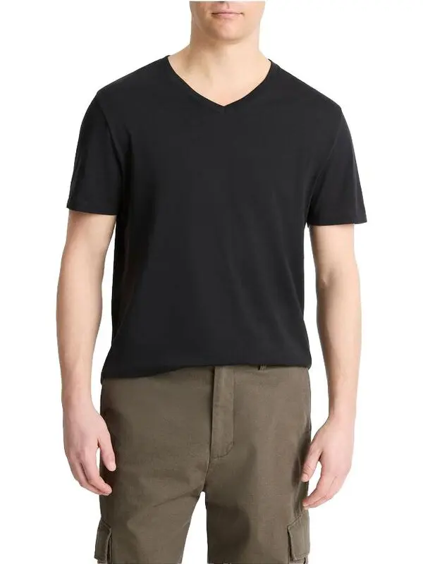 Vince Pima Cotton V-neck T-shirt - Black